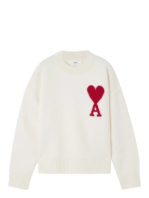 Ami Adc Intarsia Wool Sweater - White