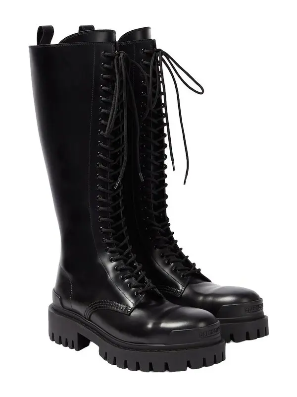 Balenciaga Leather Lace-up Boots - Black