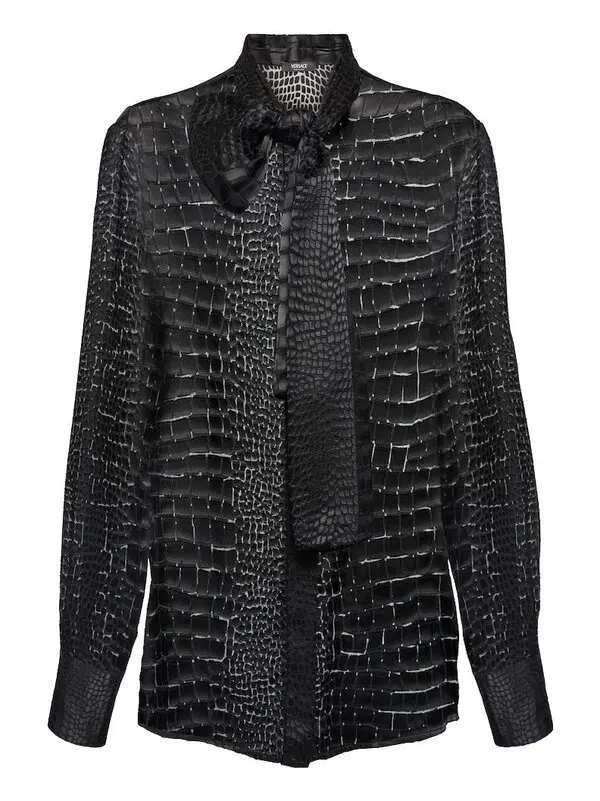 Versace Tie-neck Devoré Shirt - Black