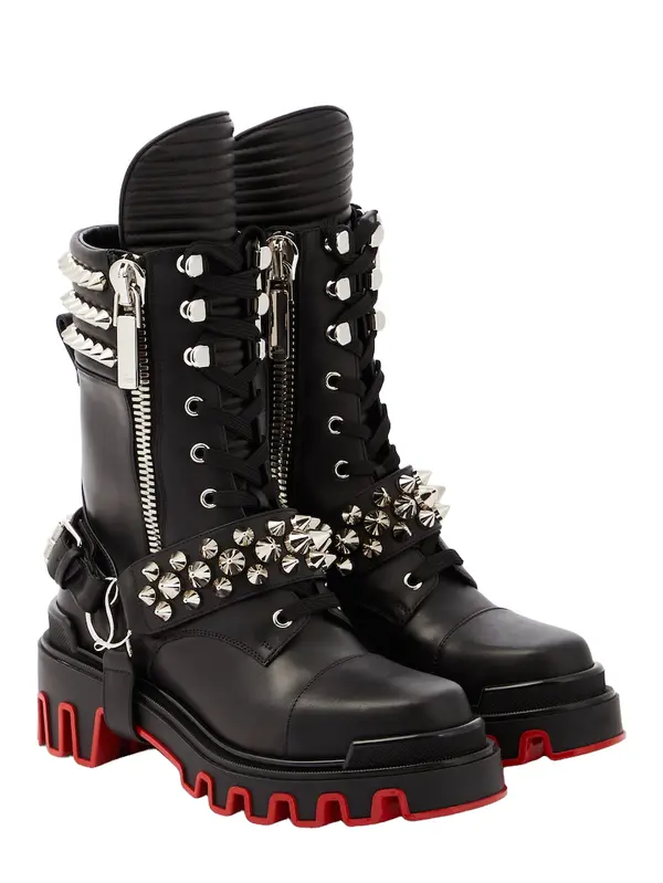 CHRISTIAN LOUBOUTIN Janetta Embellished Biker Boots - Black