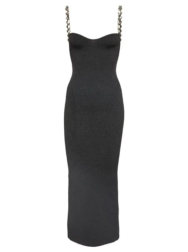 Galvan Globe Chain Wave Ribbed-knit Midi Dress - Black