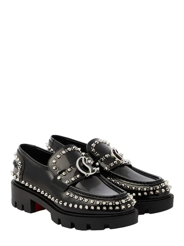 CHRISTIAN LOUBOUTIN Cl Moc Lug Spikes Leather Loafers - Black