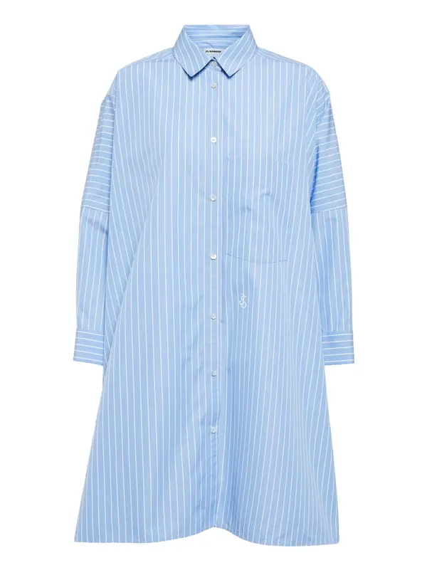 JIL SANDER Striped Cotton Poplin Shirt - Blue