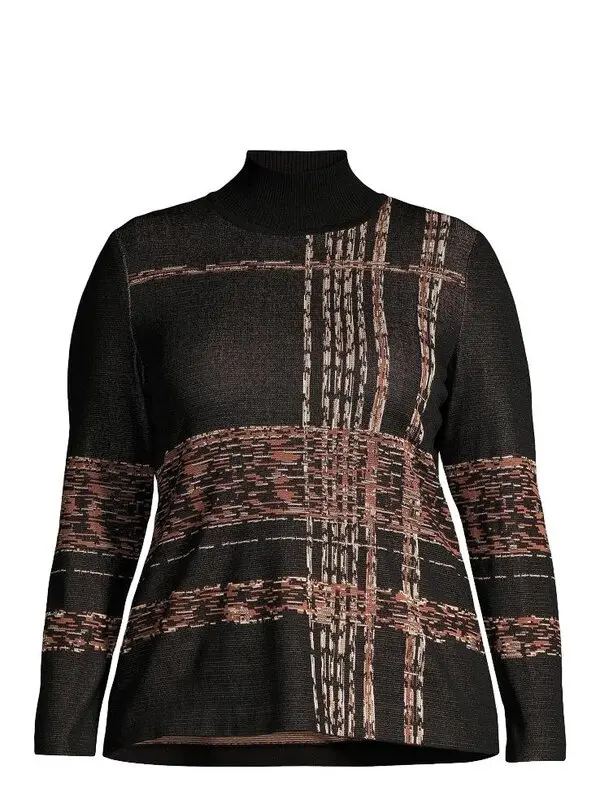 Ming Wang Plaid Jacquard Knit Turtleneck Tunic - Multi