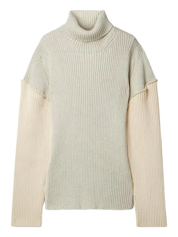THE ROW Dua Two-tone Ribbed Cotton And Cashmere-blend Sweater - Neutrals
