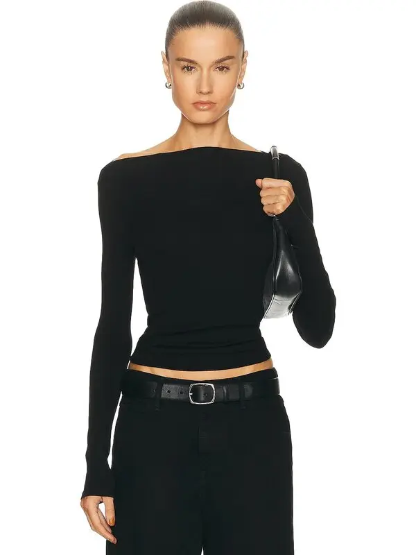 Enza Costa Silk Knit Boatneck Top - Black