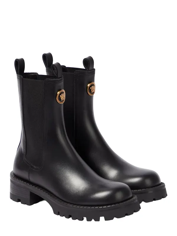 Versace Medusa Leather Chelsea Boots - Black