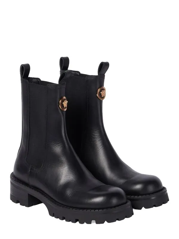 Versace Medusa Leather Chelsea Boots - Black