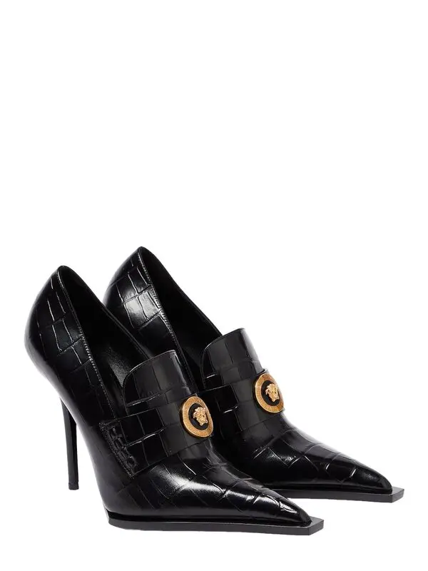 Versace Croc-effect Patent Leather Pumps - Black