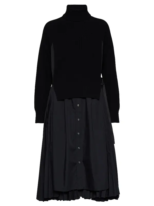 Sacai Turtleneck Midi Dress - Black
