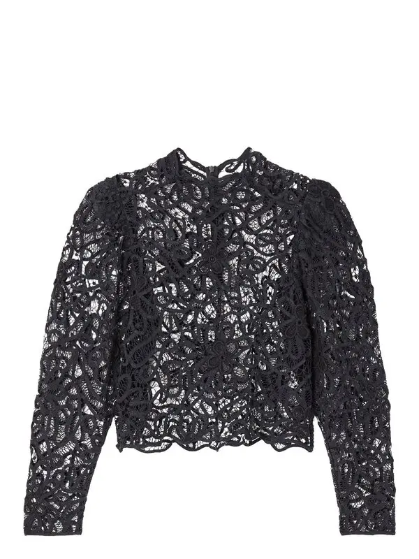 Isabel Marant Neline Cotton Guipure Lace Top - Black