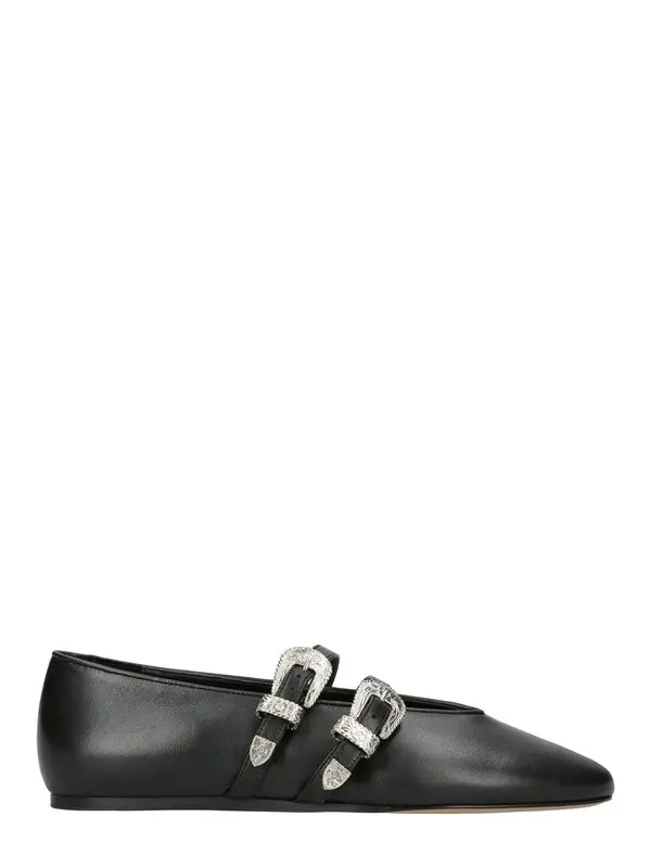 Le Monde Beryl Leather Buckle Claudia Ballet Flats - Black