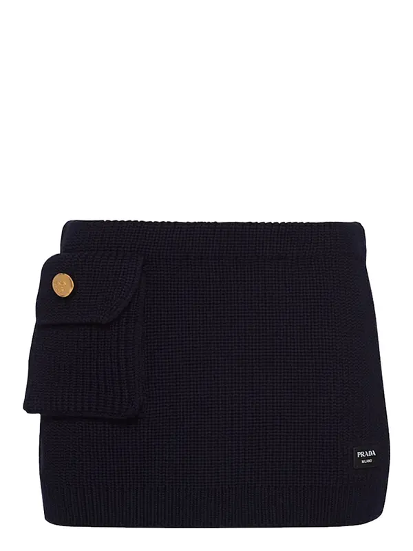 Prada Flap Pocket Virgin Wool Mini Skirt - Bleu