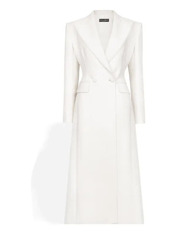 Dolce & Gabbana Long Double-breasted Wool Cady Coat - White