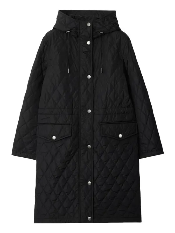 Burberry Quilted Nylon Hooded Coat - Black