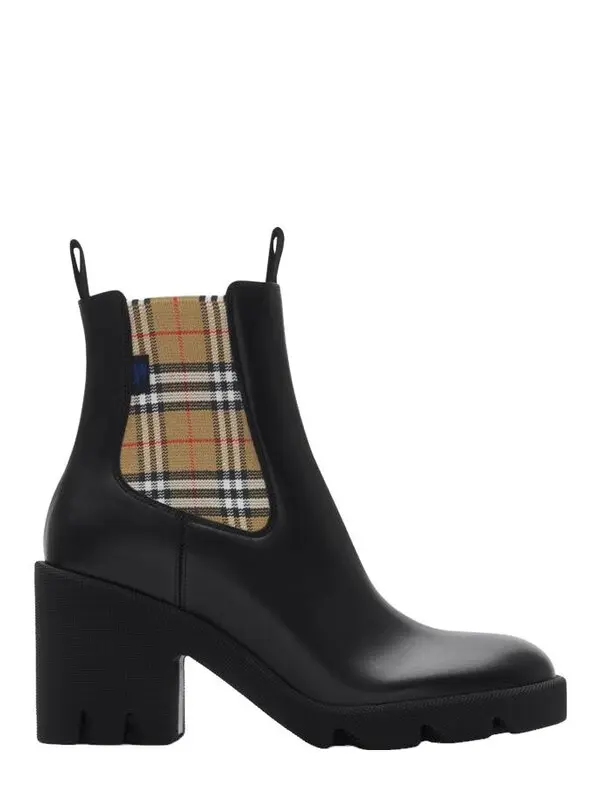 Burberry Leather Chelsea Boots With Check Panels - Black/sand Beige