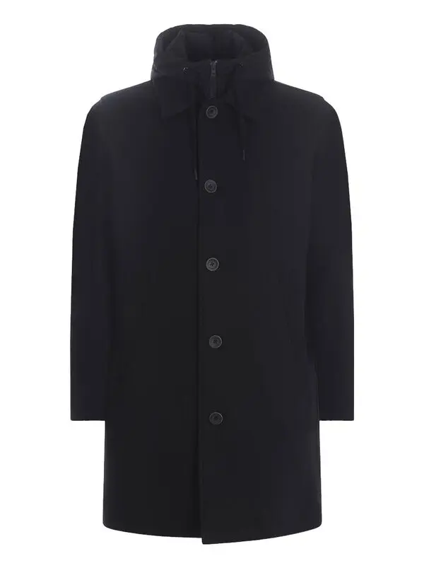 Herno Virgin Wool Blend Coat With Hood - Blue
