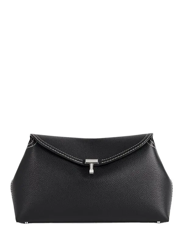 TOTEME T-lock Grained-leather Clutch - Black Grain