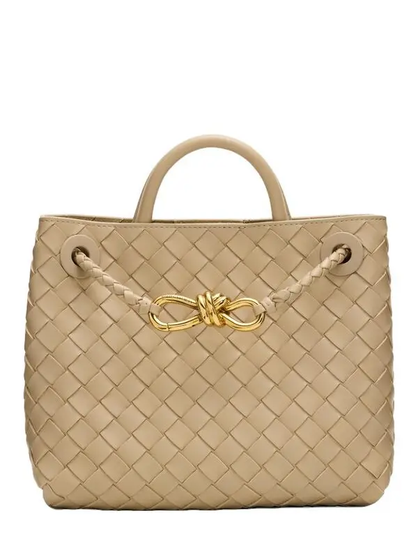 Bottega Veneta Andiamo Intrecciato Leather Top-handle Bag - Ecru