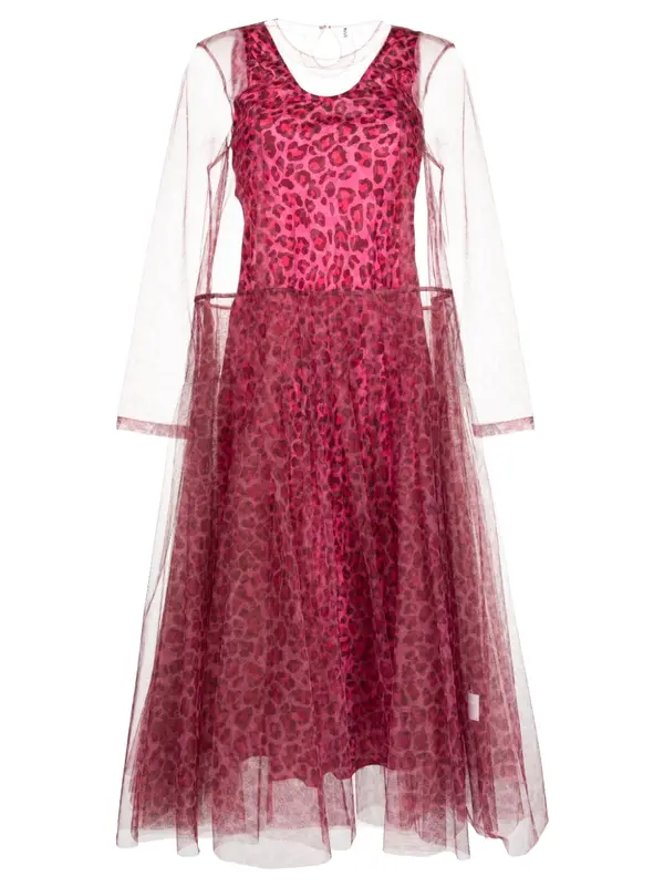 MOLLY GODDARD Leopard-print Tulle Midi Dress - Pink