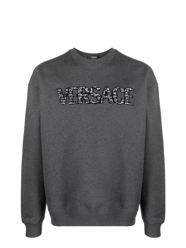 Versace Logo-patch Cotton Sweatshirt - Grey