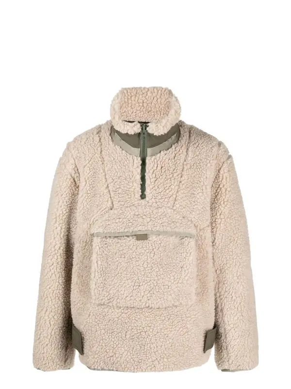 Sacai Faux-shearling Zip-pocket Sweatshirt - Neutrals