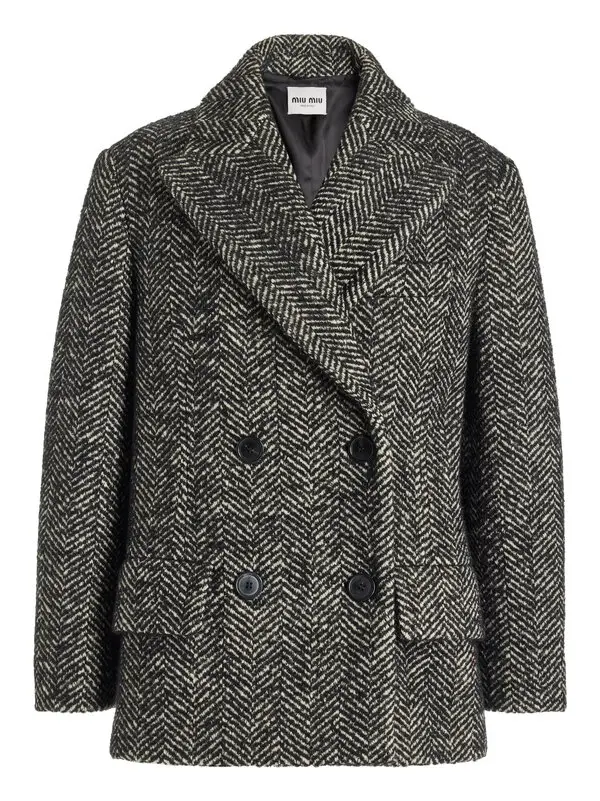 Miu Miu Chevron Double-breasted Wool-blend Jacket - Grey