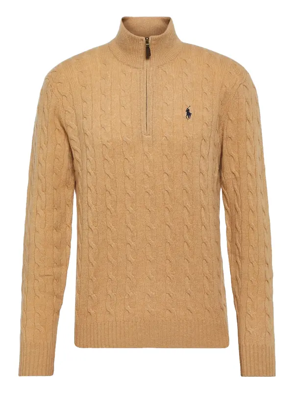 Ralph Lauren Cable-knit Wool And Cashmere Half-zip Sweater - Beige