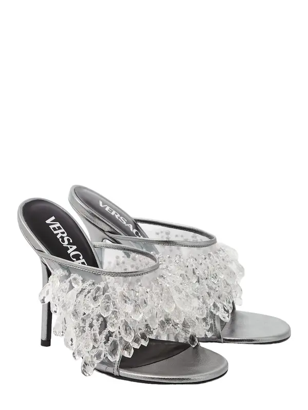 Versace Embellished Pvc Mules - Silver