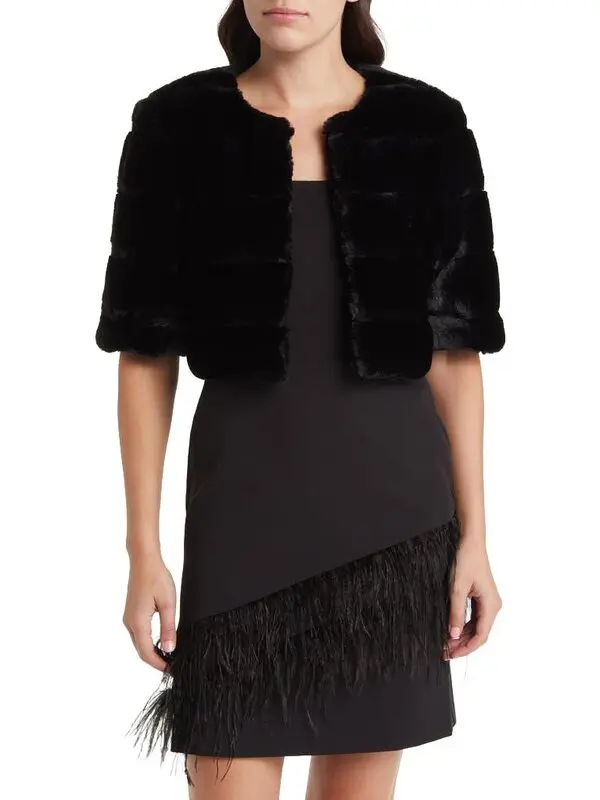 Eliza J Faux Fur Crop Jacket - Black