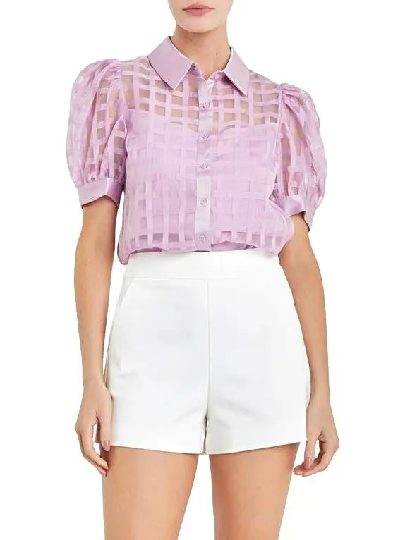 English Factory Puff Sleeve Organza Top - Lilac