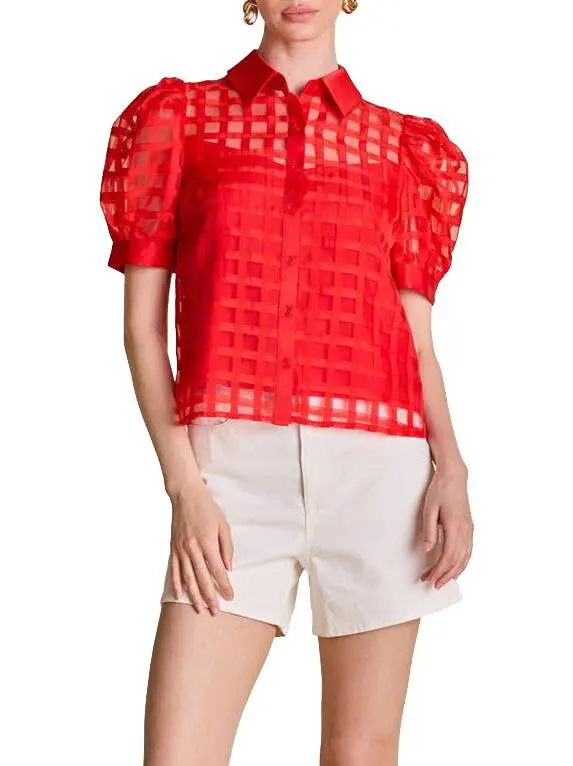 English Factory Puff Sleeve Organza Top - Red