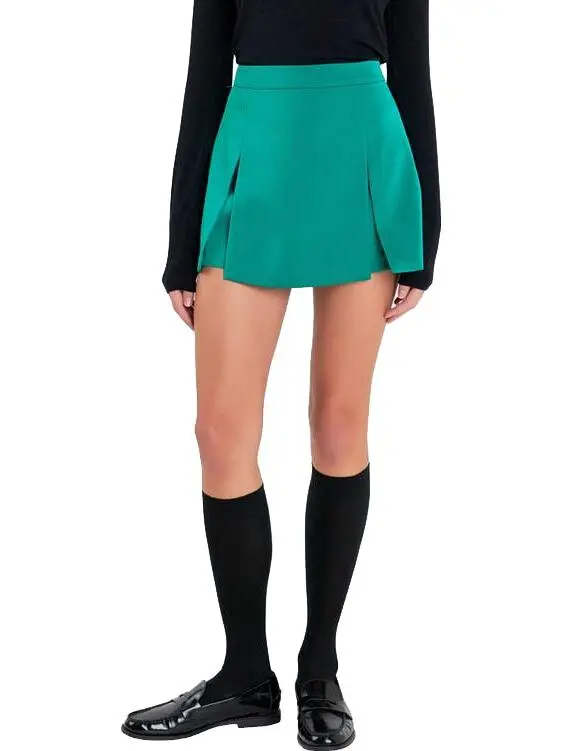 English Factory Pleat Front Satin Skort - Green