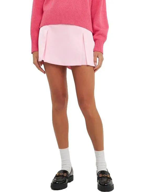 English Factory Pleat Front Satin Skort - Pink