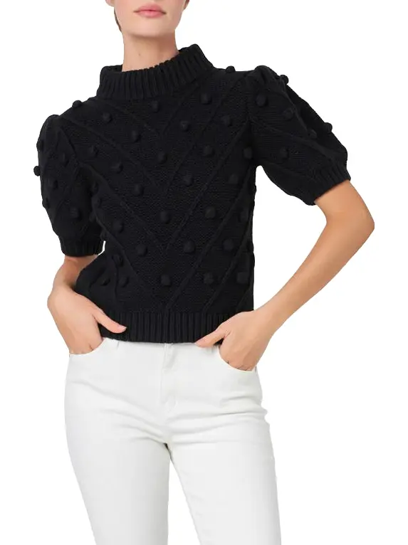 English Factory Pompom Puff-sleeve Sweater - Black