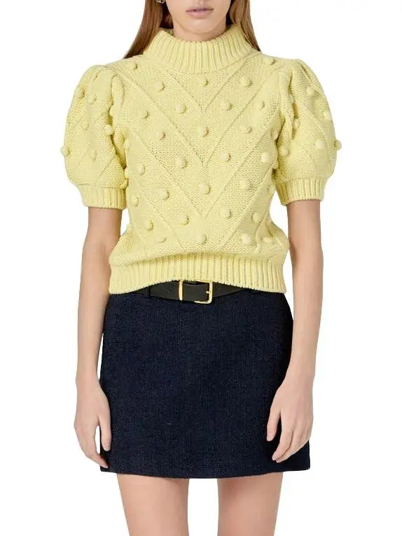 English Factory Pompom Puff-sleeve Sweater - Butter Yellow