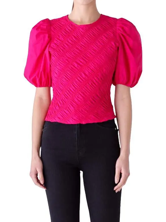 English Factory Asymmetric Shirred Top - Magenta