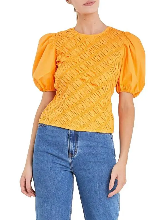 English Factory Asymmetric Shirred Top - Orange