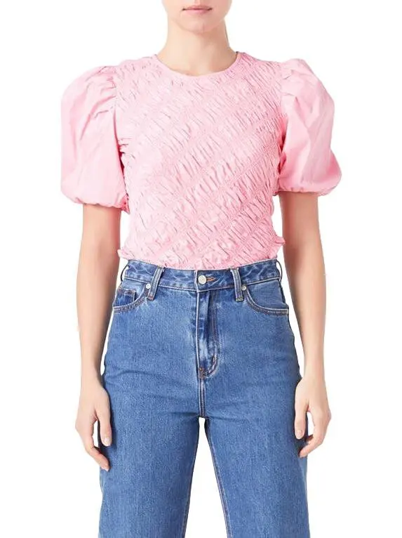 English Factory Asymmetric Shirred Top - Pink