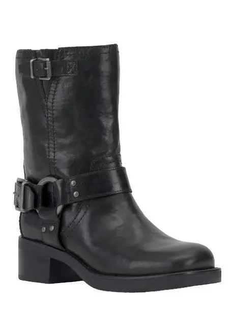 Vince Camuto Kaemie Moto Bootie With Buckle Straps - Black Lux Distressed