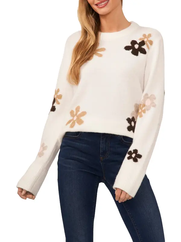 CECE DUPRAZ Floral Crewneck Sweater - Antique White