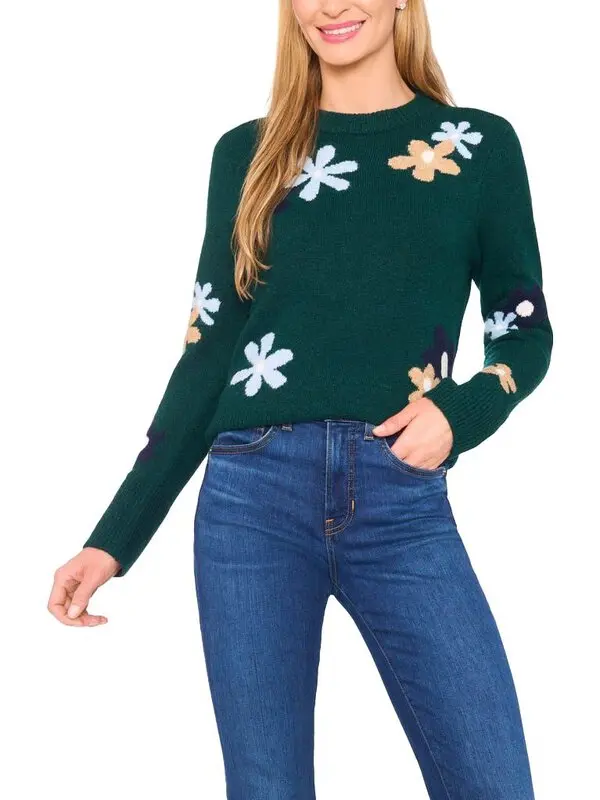 CECE DUPRAZ Floral Crewneck Sweater - Dark Forrest