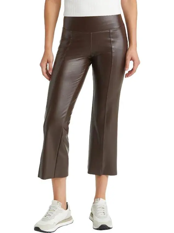 Hue Crop Faux Leather Leggings - Chocolate Brown