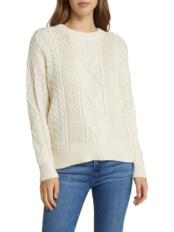 Madewell Cable-stitch Crewneck Sweater - Antique Cream