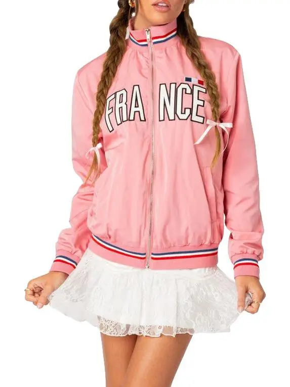EDIKTED Embroidered Track Jacket - Pink