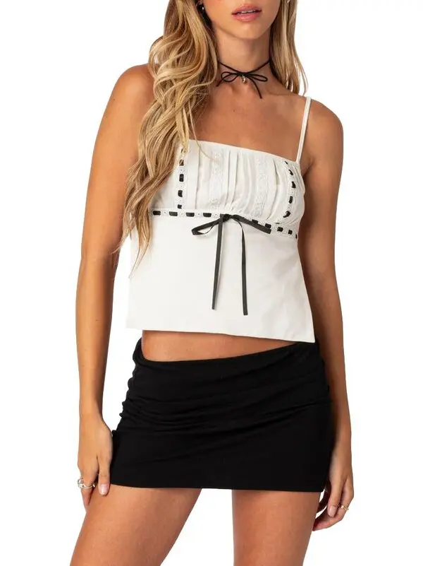 EDIKTED Embroidered Ribbon Trim Camisole - White