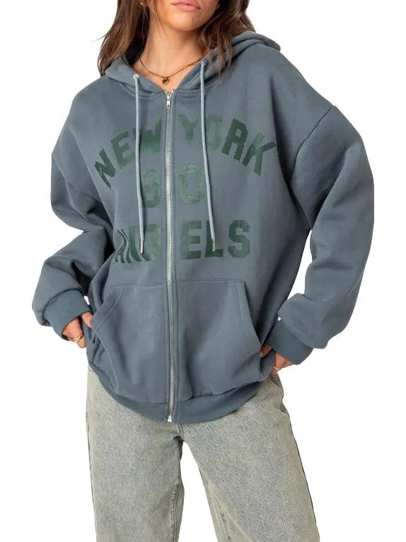 EDIKTED New York Angels Oversized Hoodie - Blue