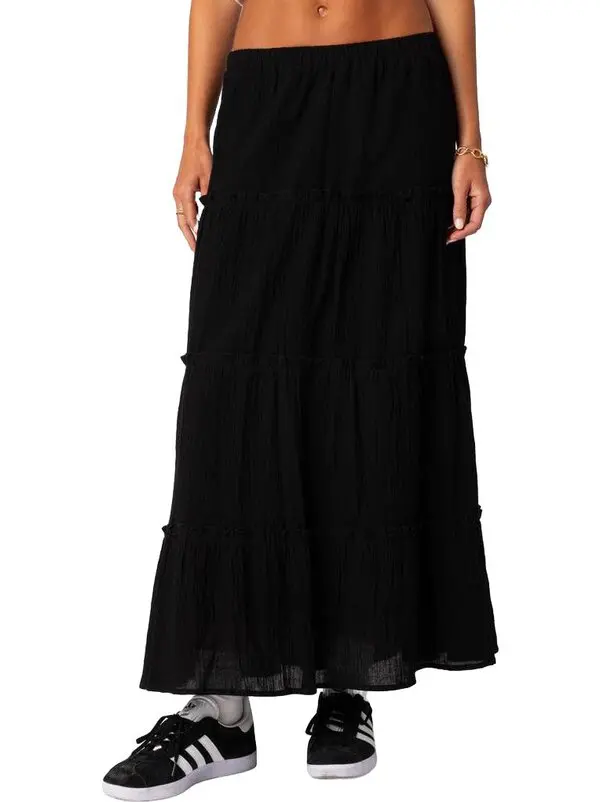 EDIKTED Tiered Cotton Maxi Skirt - Black
