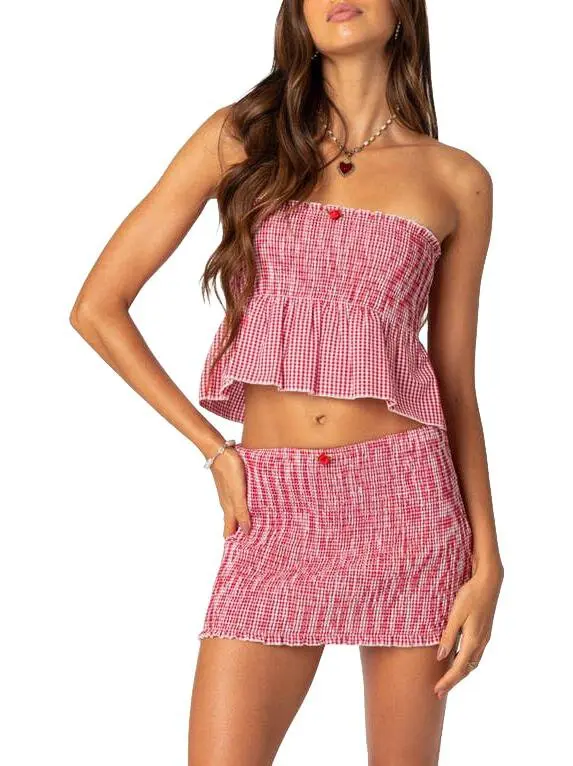 EDIKTED Gingham Smocked Tube Top - Red