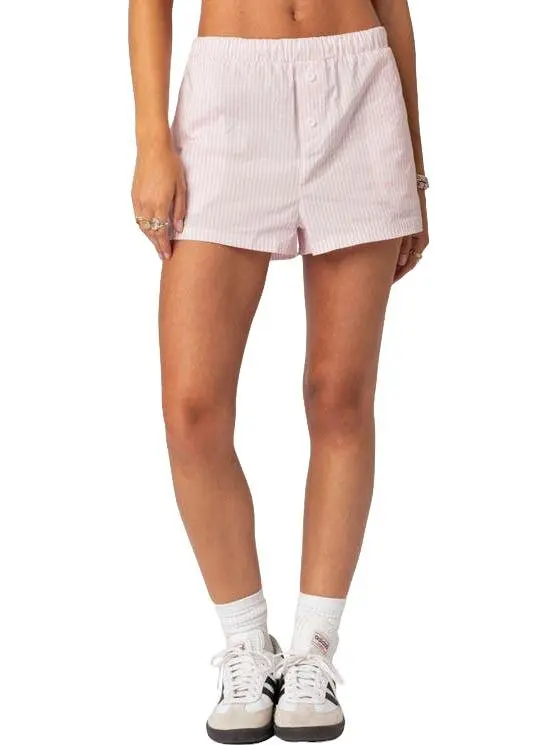 EDIKTED Pinstripe Cotton Boxer Shorts - Pink